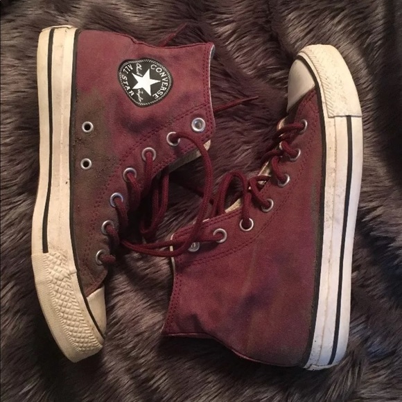 Converse | Shoes | Burgundy Distressed Converse Size 5 Men 7 Women ...